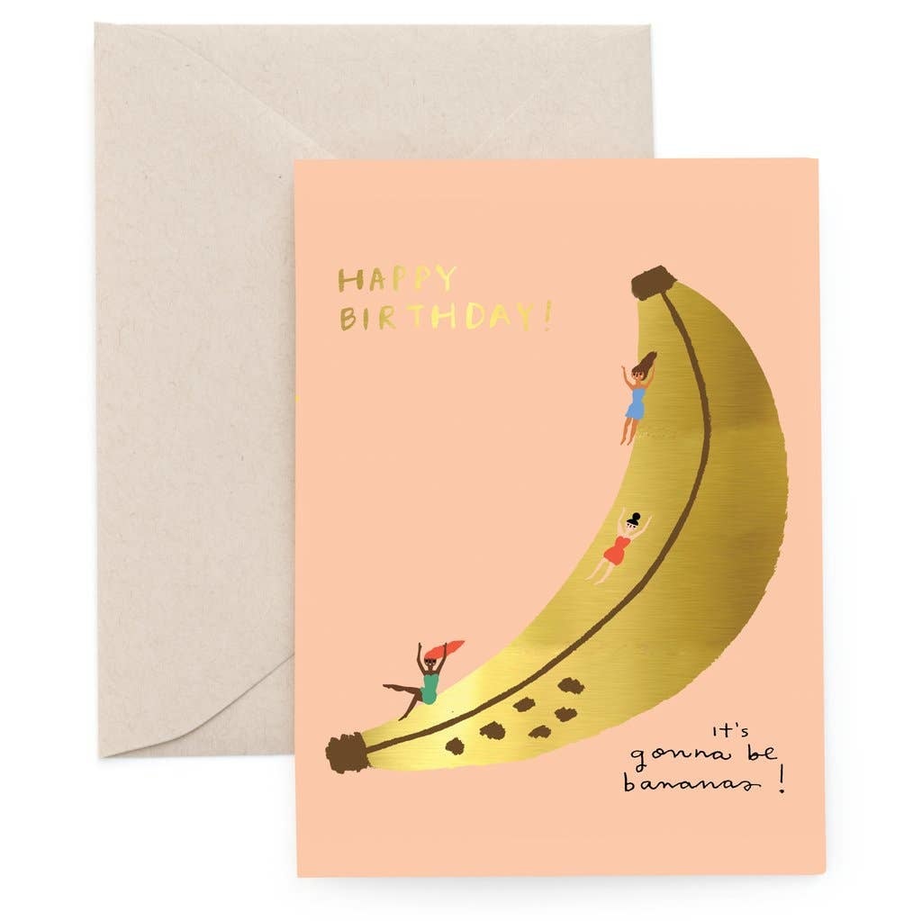 Birthday Banana Slide - Gold Foil Greeting Card | Plant Party